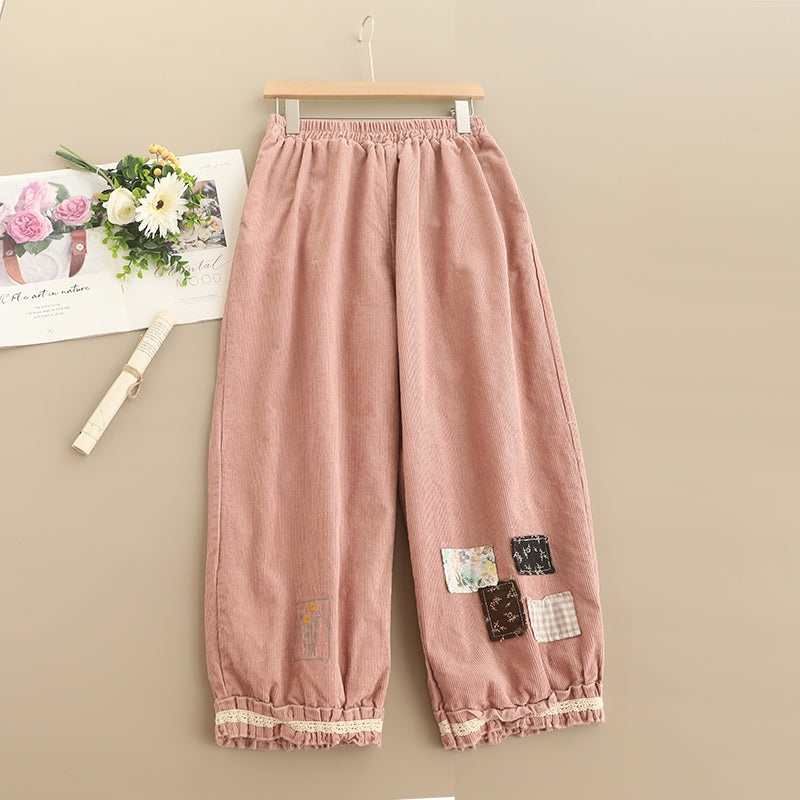 Cute Patchwork Hem Corduroy Pants– The Cottagecore
