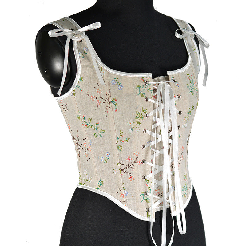 Antique Floral Lace Up Boned Bustier Crop– The Cottagecore
