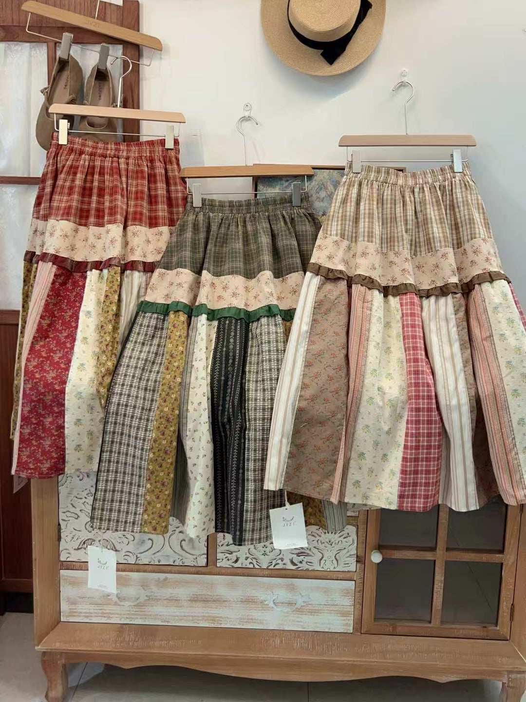 Floral Plaid Patchwork Skirt– The Cottagecore