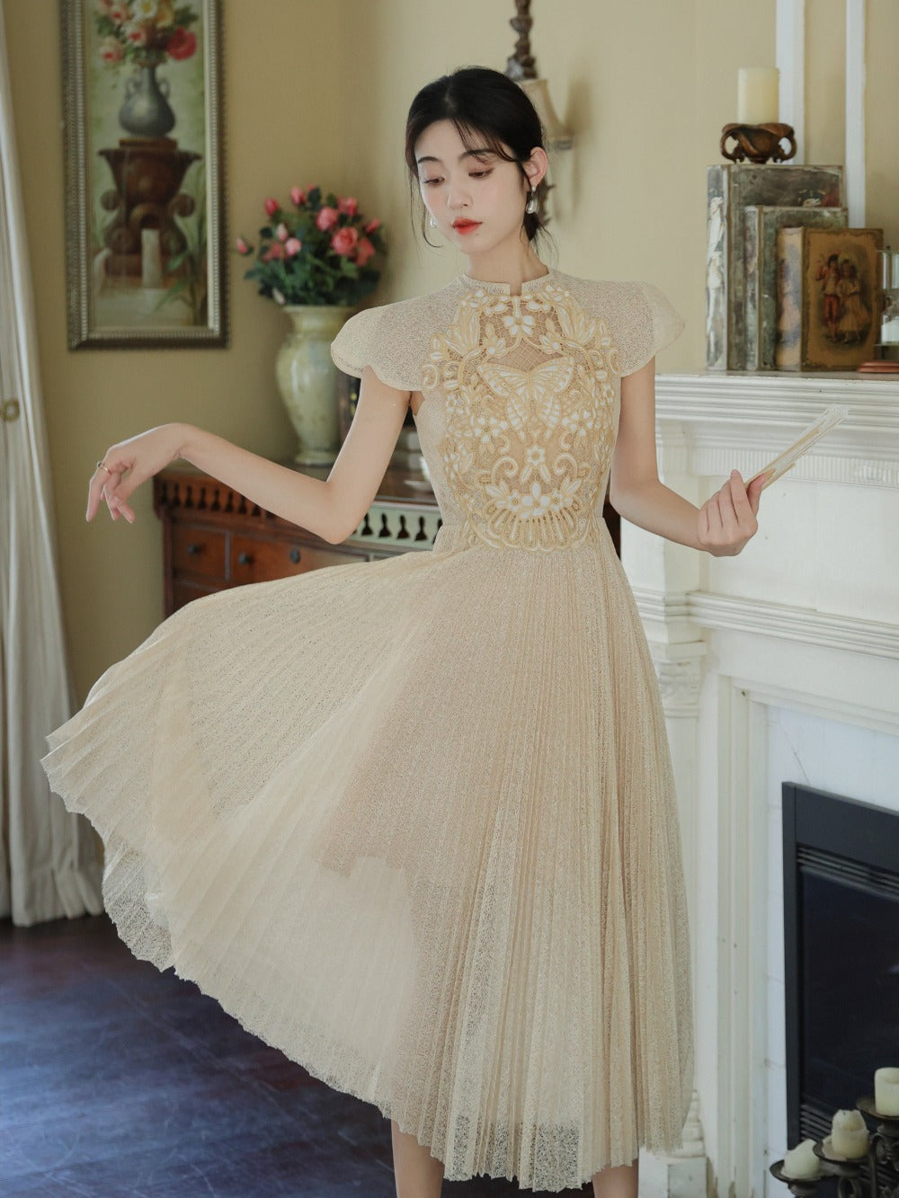 Elegant Embroidered Pleated Dress– The Cottagecore