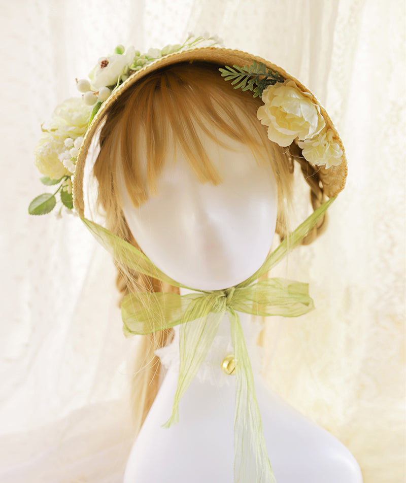 Lolita Floral Bonnet Hat - Straw Wedding Hat– The Cottagecore
