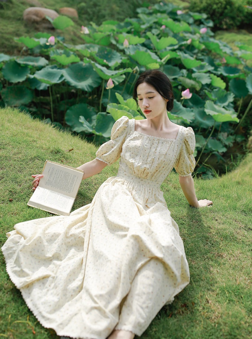 Puffy Sleeve Square Neckline Belt Prairie Dress– The Cottagecore