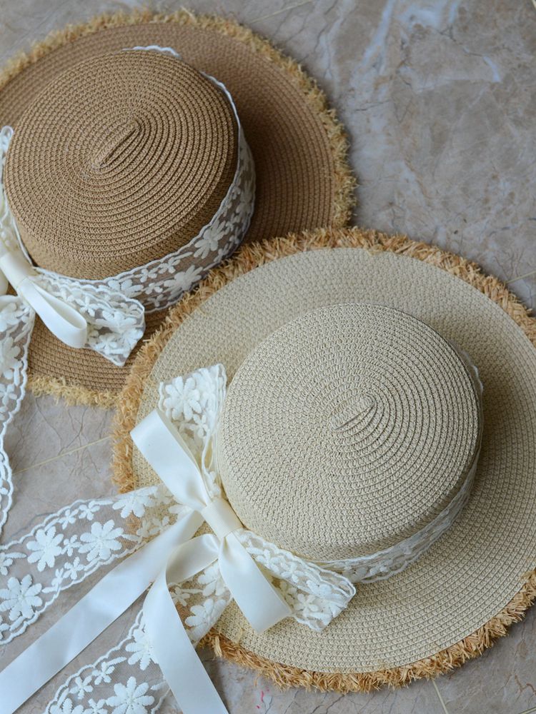Lace Decor Straw Flat Sun Hat– The Cottagecore