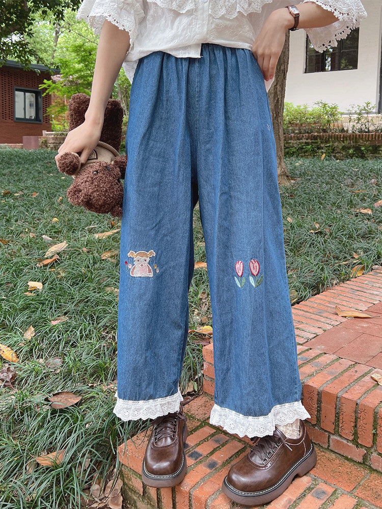 Super Cute Lace Hem Jeans– The Cottagecore