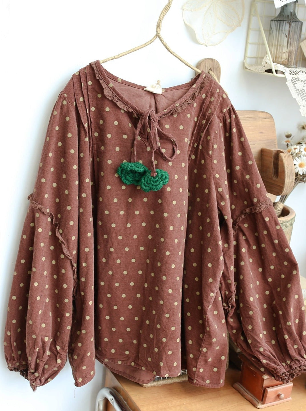 Hobbitcore Cute Polka Dot Corduroy Shirt– The Cottagecore