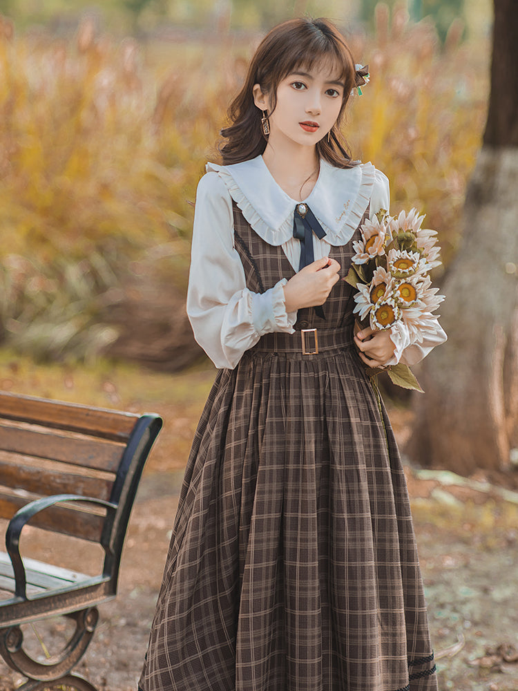 Retro Blouse + Retro Preppy Pinafore Dress– The Cottagecore