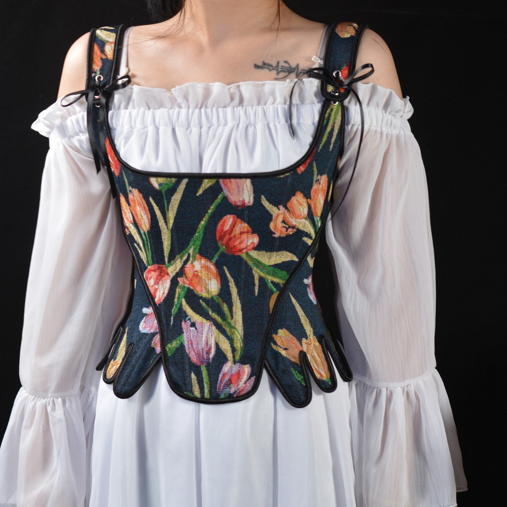 Tulip Jacquard Boned Lace Up Bustier– The Cottagecore