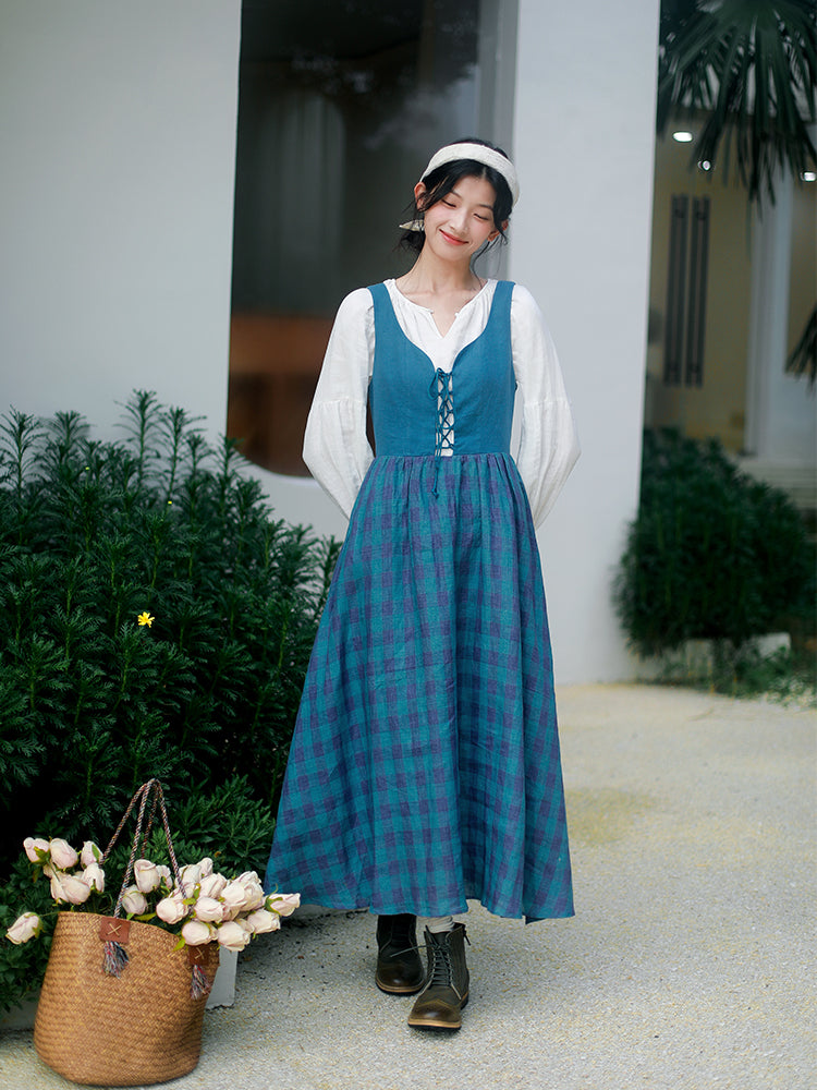 Countryside Farmcore Linen Overall Dress / White Shirt– The Cottagecore