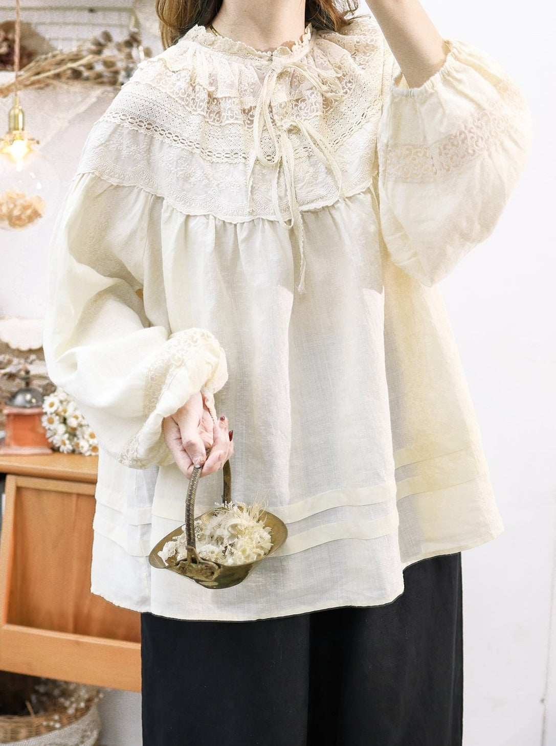 Lace Patchwork Linen Shirt– The Cottagecore