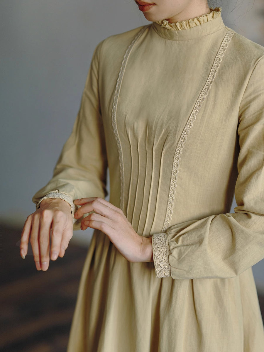 Stand Frilled Lace Collar Period Dress– The Cottagecore