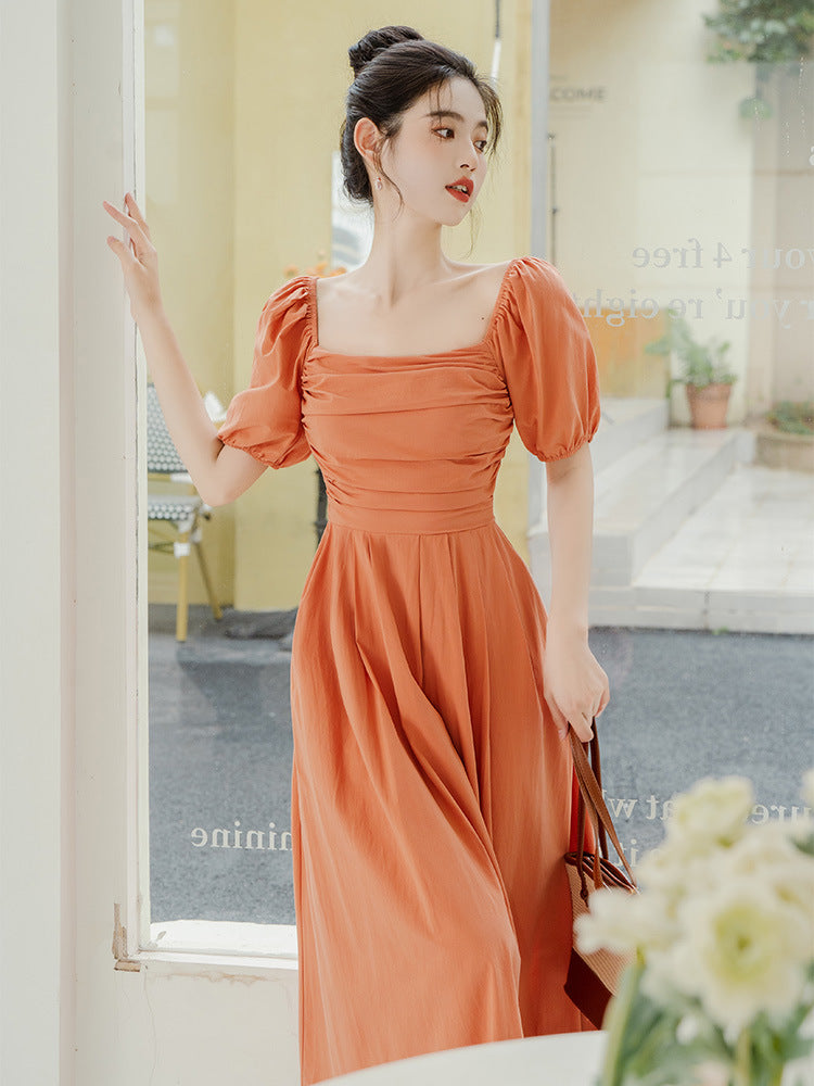 Puffy Sleeve Solid Color Midi Dress– The Cottagecore