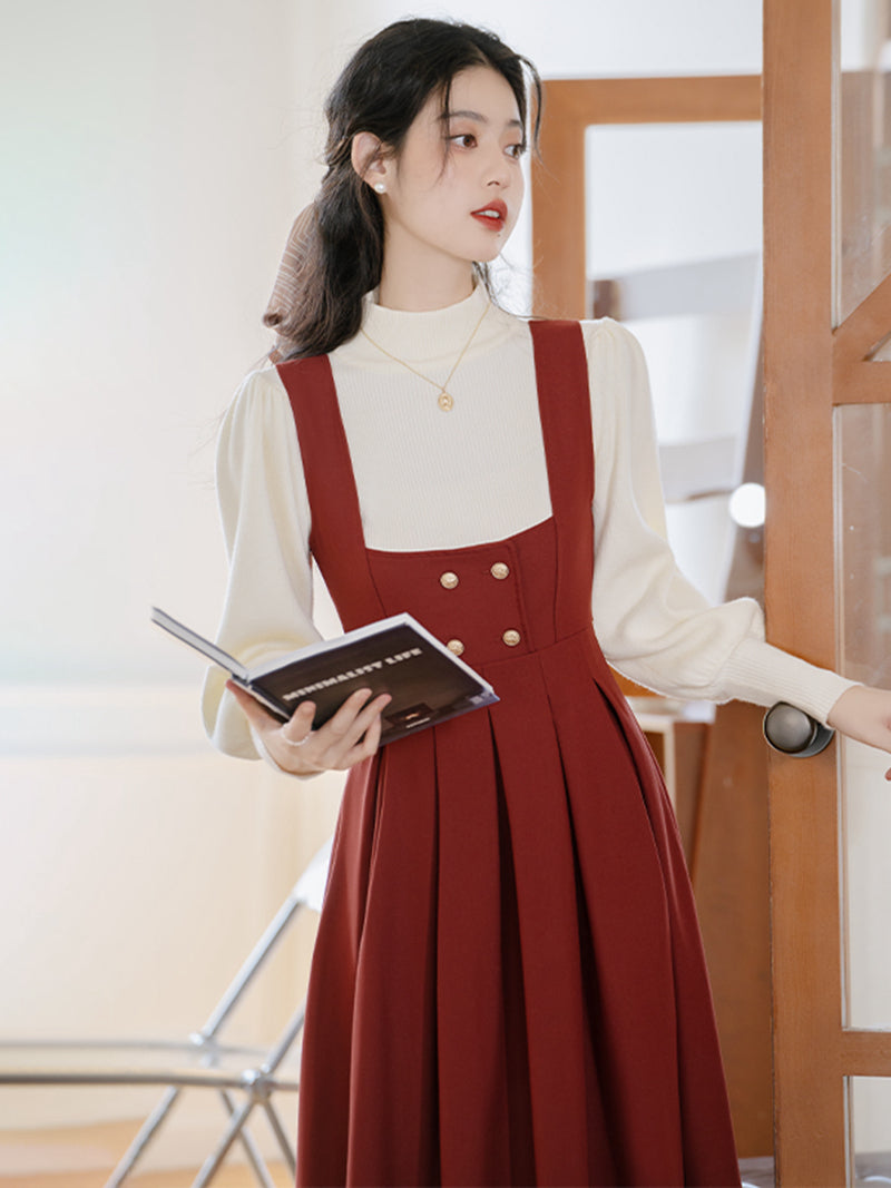 Vintage Knitted Top & Red Dress Set– The Cottagecore