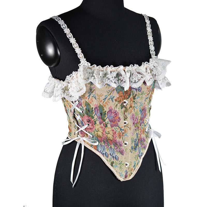 Lace Trim Neck Vintage Painting Corset– The Cottagecore