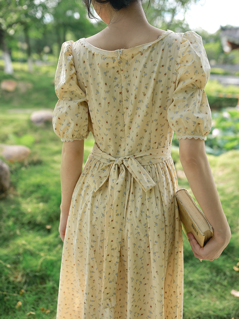 Puffy Sleeve Square Neckline Belt Prairie Dress– The Cottagecore
