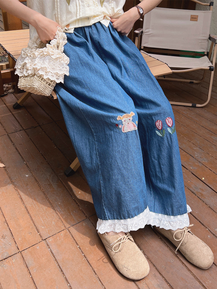 Super Cute Lace Hem Jeans– The Cottagecore