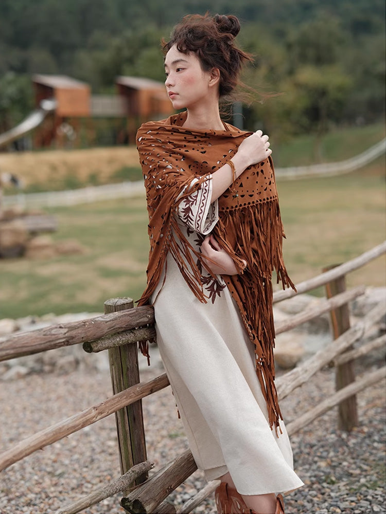 Faux Suede Leather Tassel Shawl– The Cottagecore
