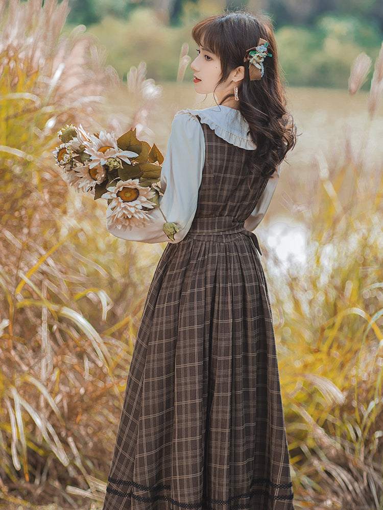 Retro Blouse + Retro Preppy Pinafore Dress– The Cottagecore