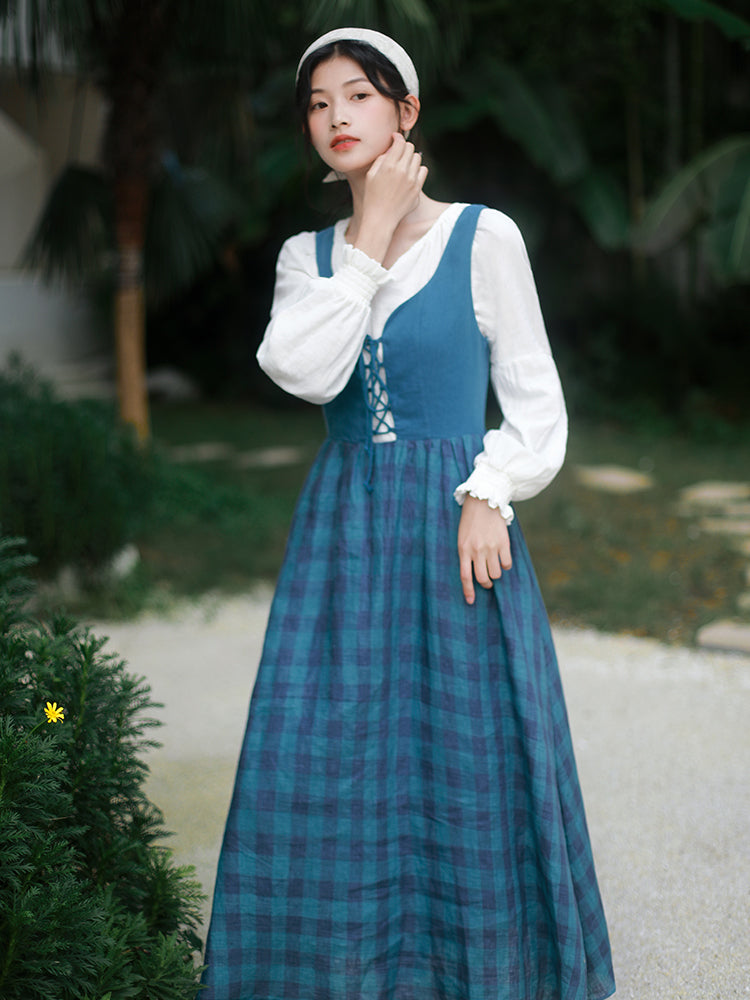 Countryside Farmcore Linen Overall Dress / White Shirt– The Cottagecore