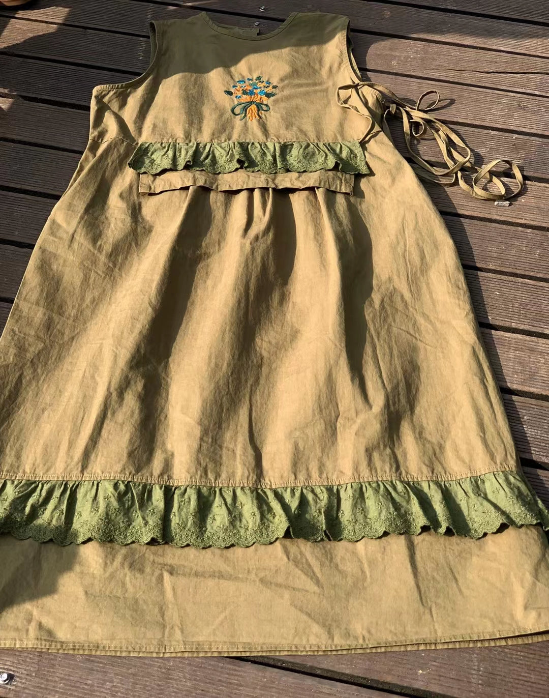 Lace Trim Drawstring Overall Dress– The Cottagecore