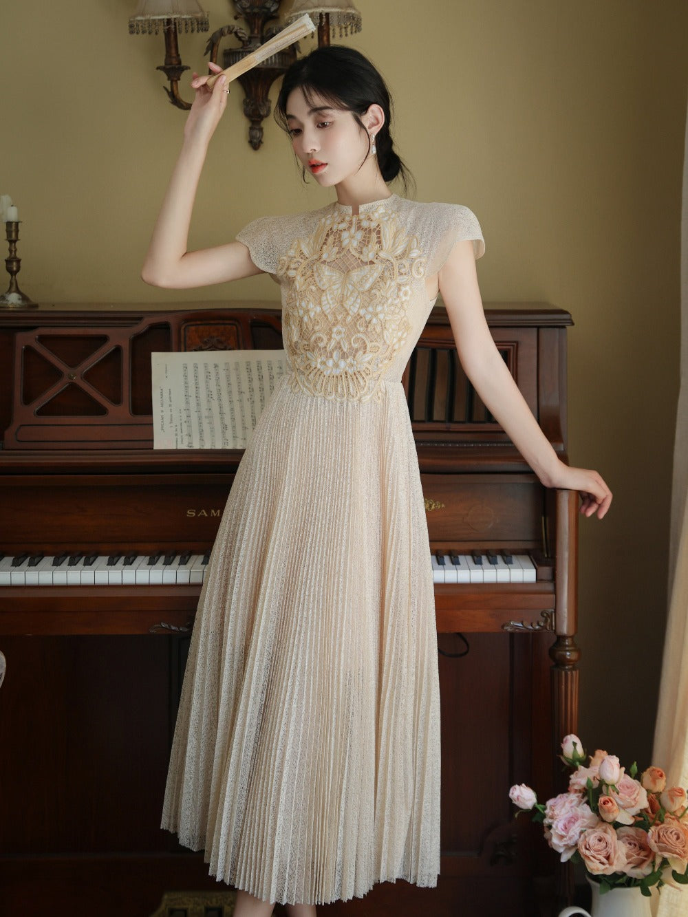 Elegant Embroidered Pleated Dress– The Cottagecore