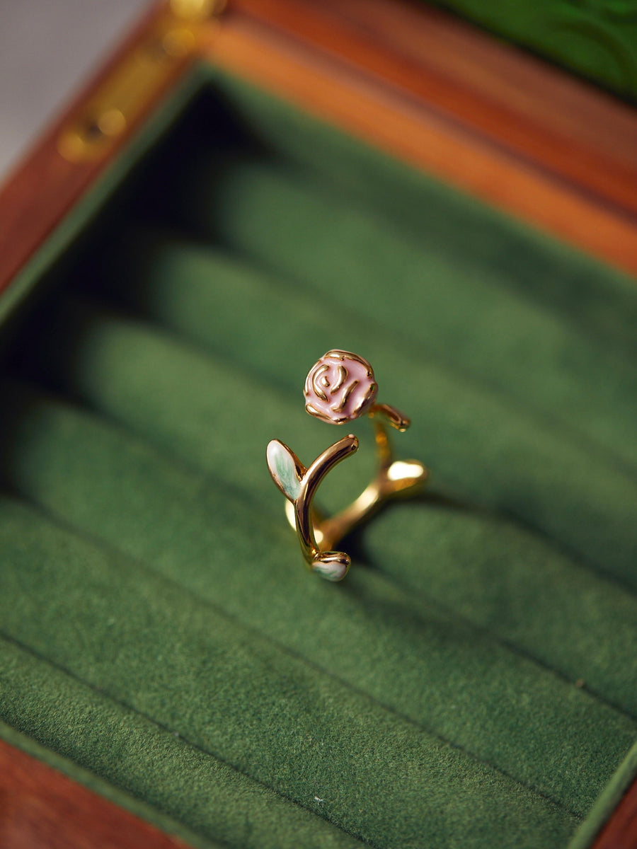 Vintage Enamel Rose Open Ring– The Cottagecore