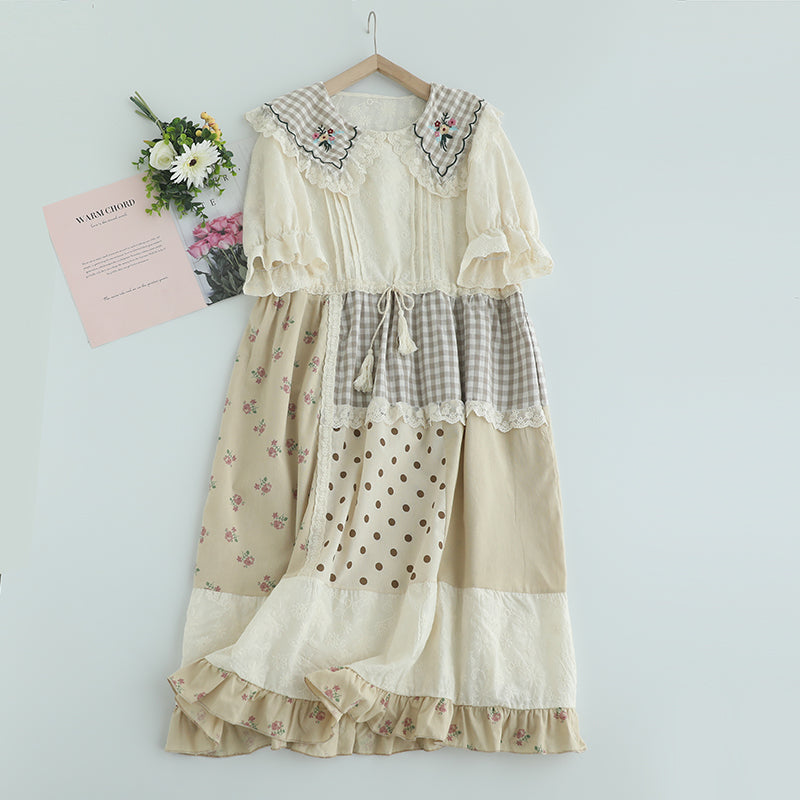 Farmcore Patchwork Drawstring Dress– The Cottagecore