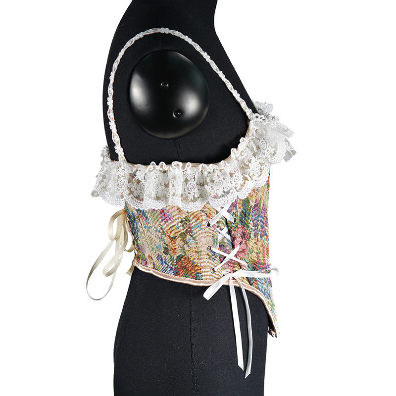 Lace Trim Neck Vintage Painting Corset– The Cottagecore