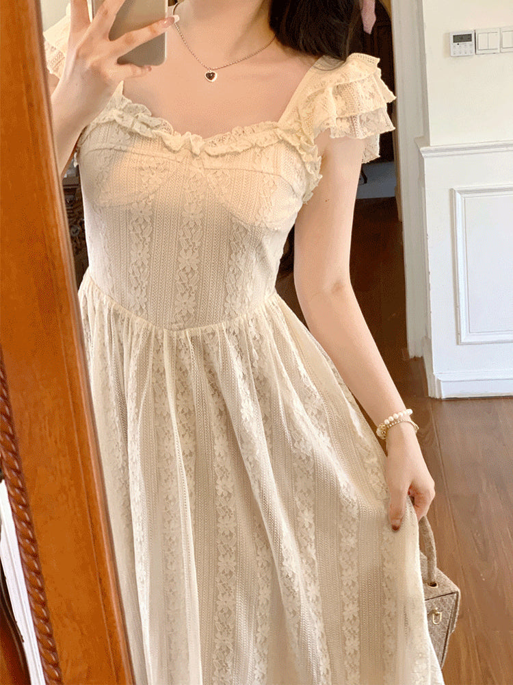 Royal Lace Sleeves High Slim Waist Midi Dress– The Cottagecore