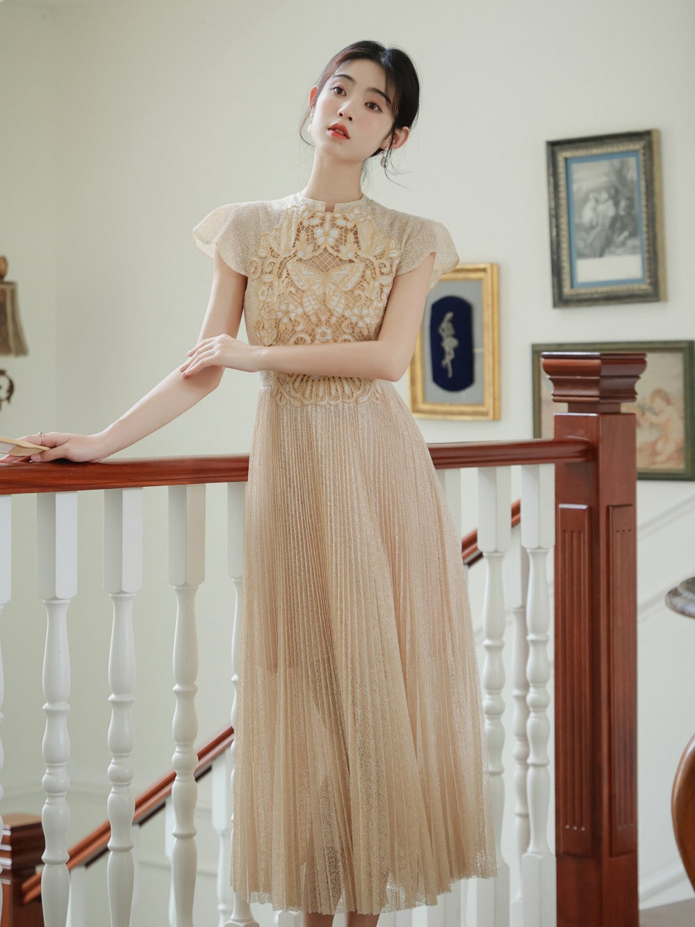 Elegant Embroidered Pleated Dress– The Cottagecore