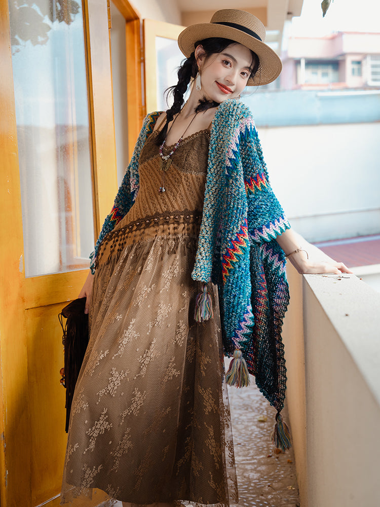 Farmcore Cowgirl Dress + Knitted Shawl– The Cottagecore