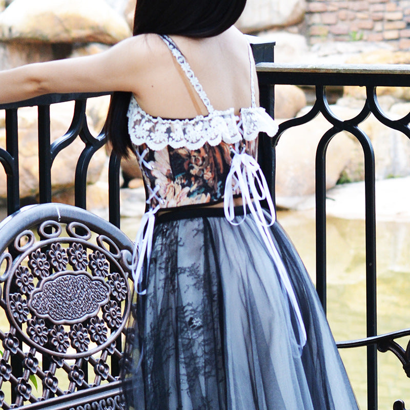 Lace Trim Lace Up Jacquaed Bustier– The Cottagecore