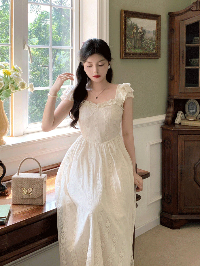 Royal Lace Sleeves High Slim Waist Midi Dress– The Cottagecore