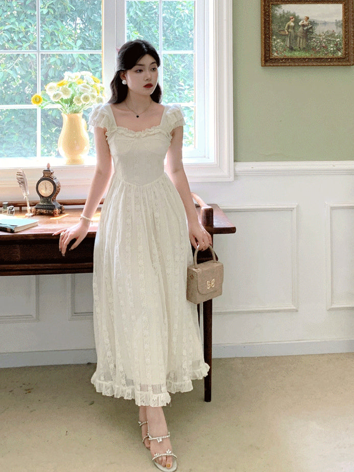 Royal Lace Sleeves High Slim Waist Midi Dress– The Cottagecore