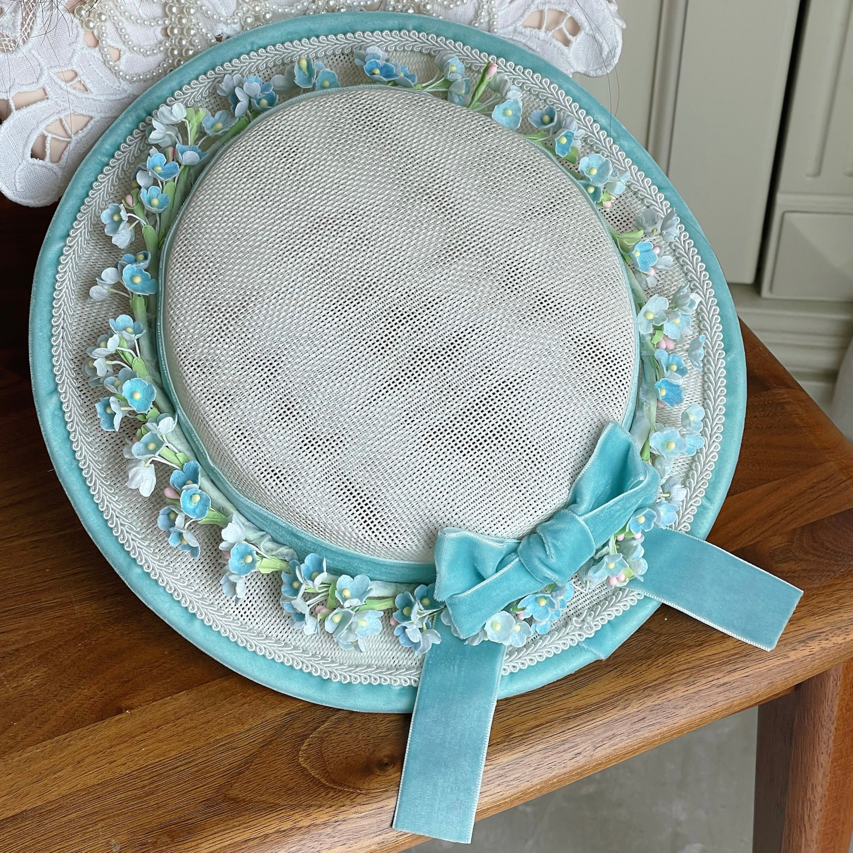 Vintage Blue Flower Bow Hat– The Cottagecore