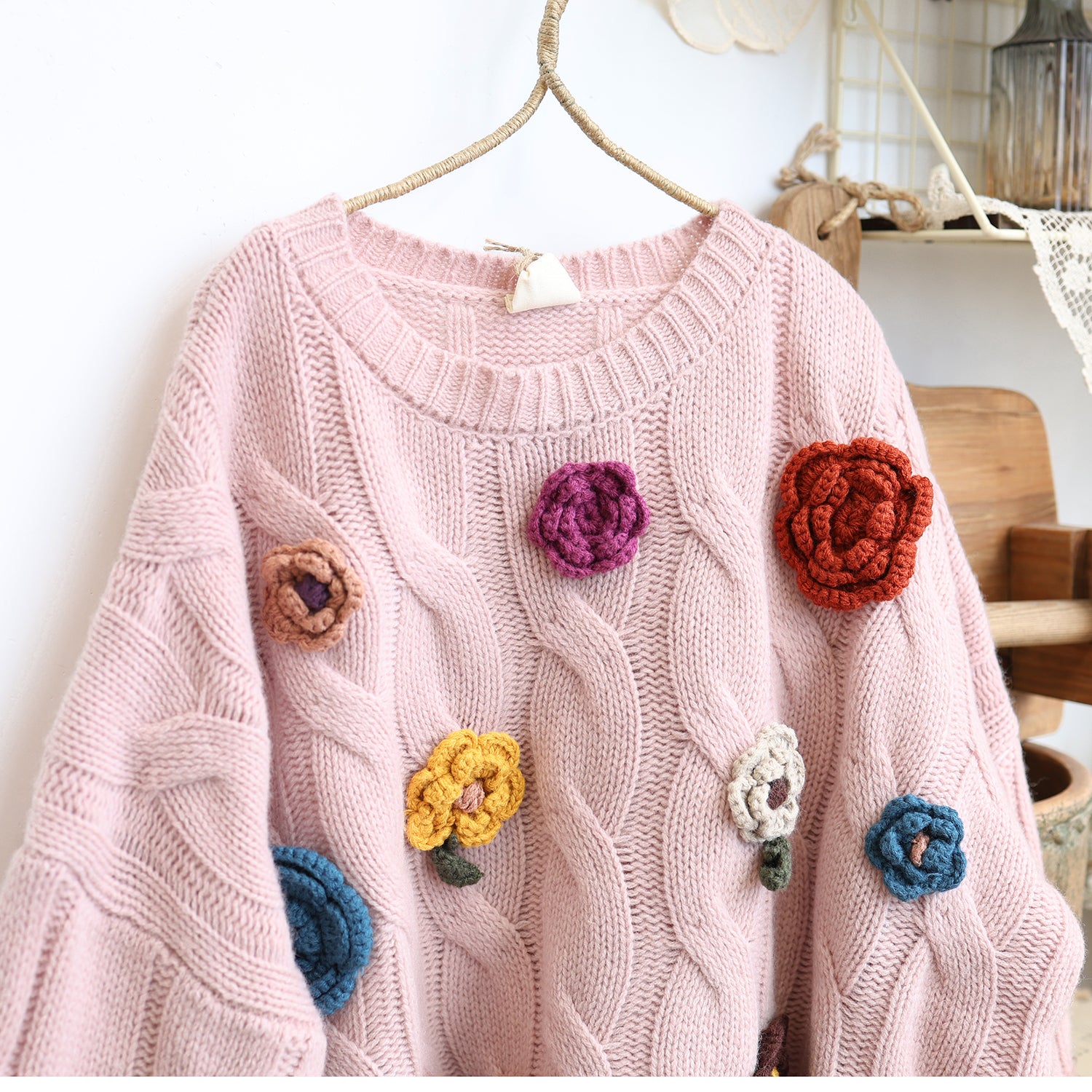 Hand Crocheted Flowers Sweater– The Cottagecore