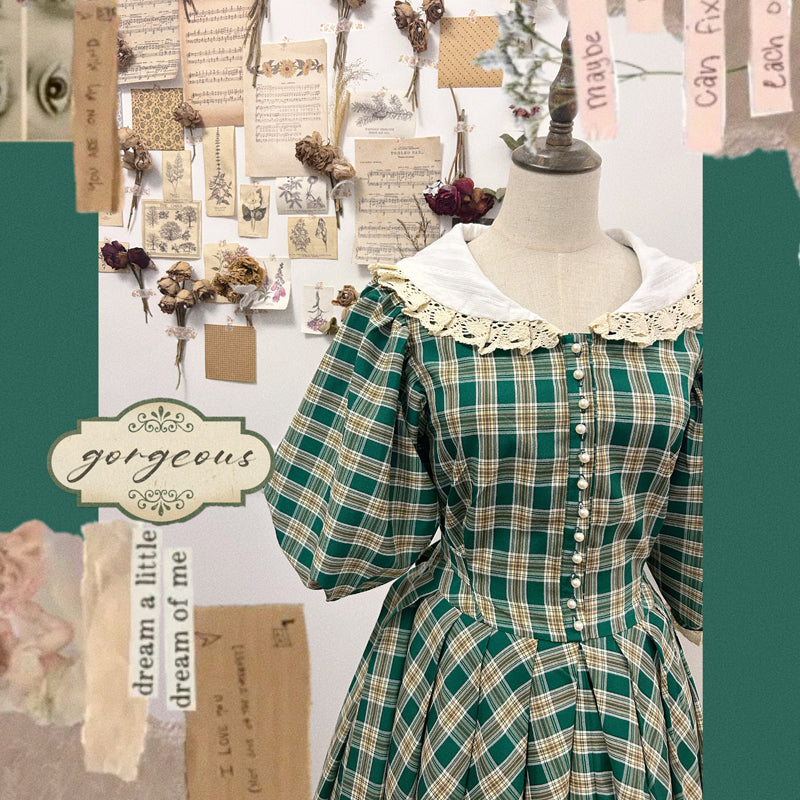 Classic Vintage Plaid Belted Dress– The Cottagecore