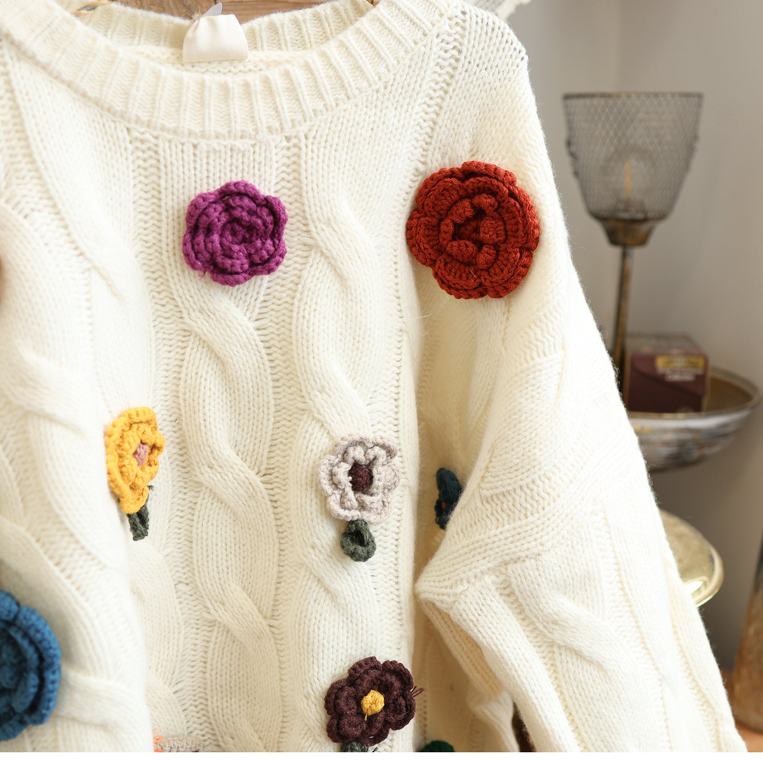 Hand Crocheted Flowers Sweater– The Cottagecore