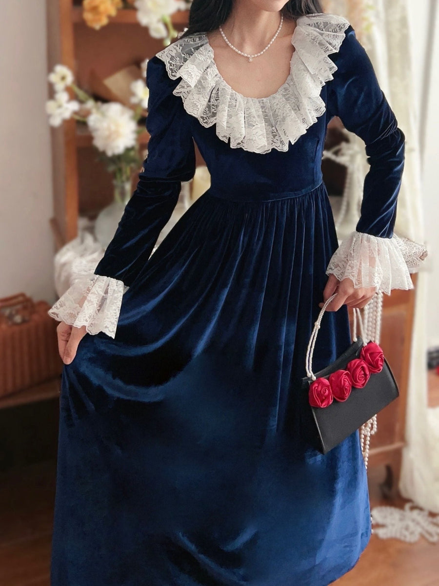 Lace Collar Velvet Regency Era Dress– The Cottagecore