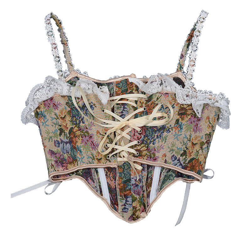 Lace Trim Neck Vintage Painting Corset– The Cottagecore