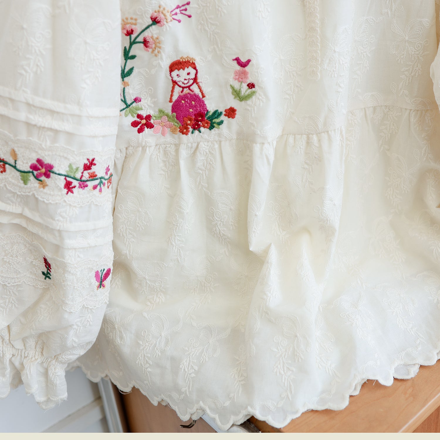 Ruffled Collar Embroidered Fleece Top– The Cottagecore