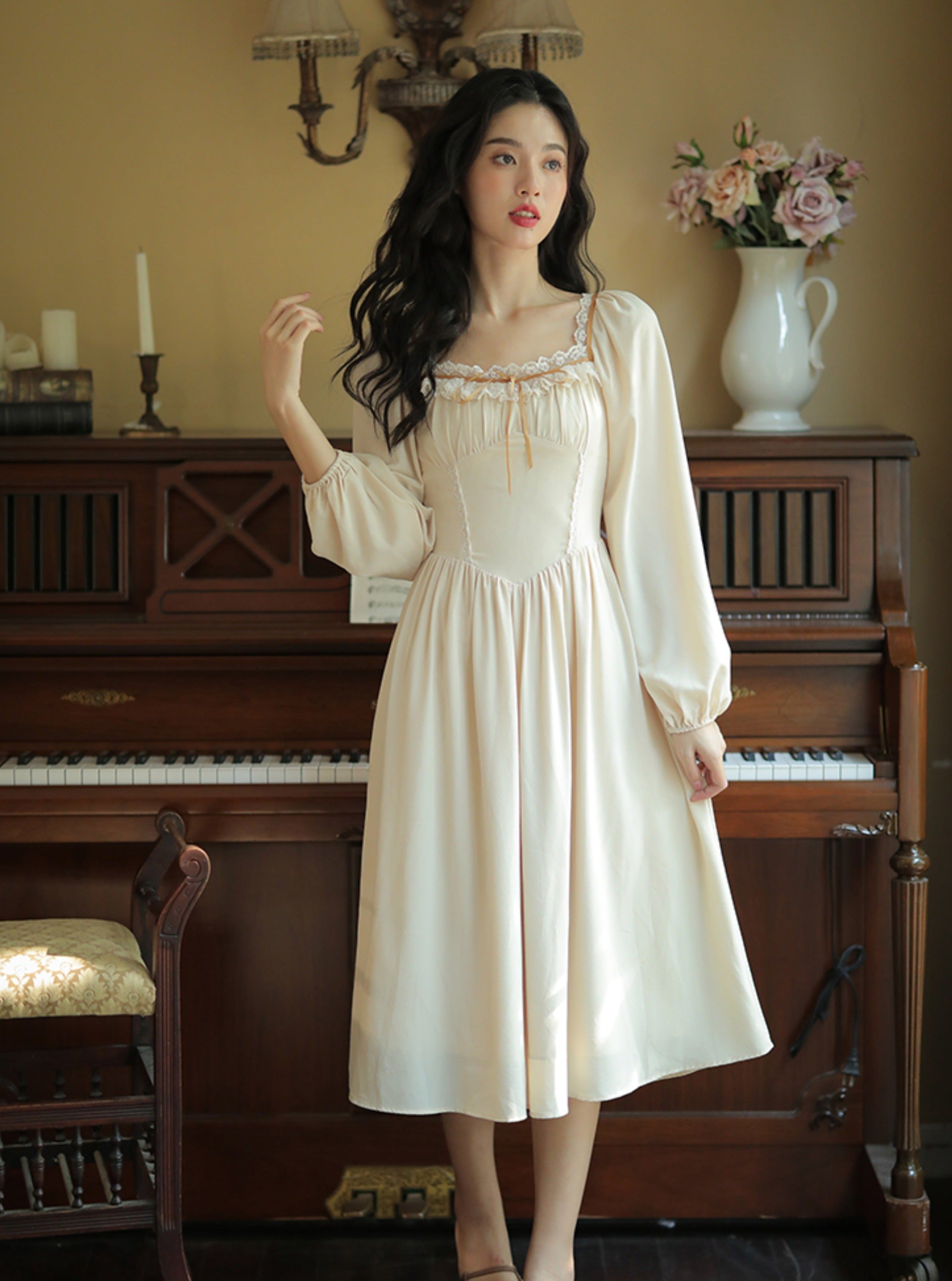 Royalcore Painting Boned Corset + Lace Neck Dress– The Cottagecore