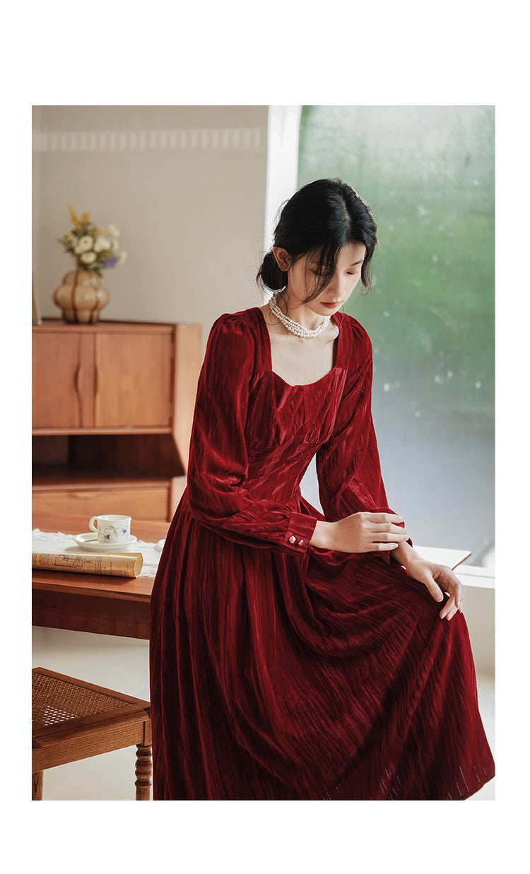 Red Vintage Velvet Dress– The Cottagecore