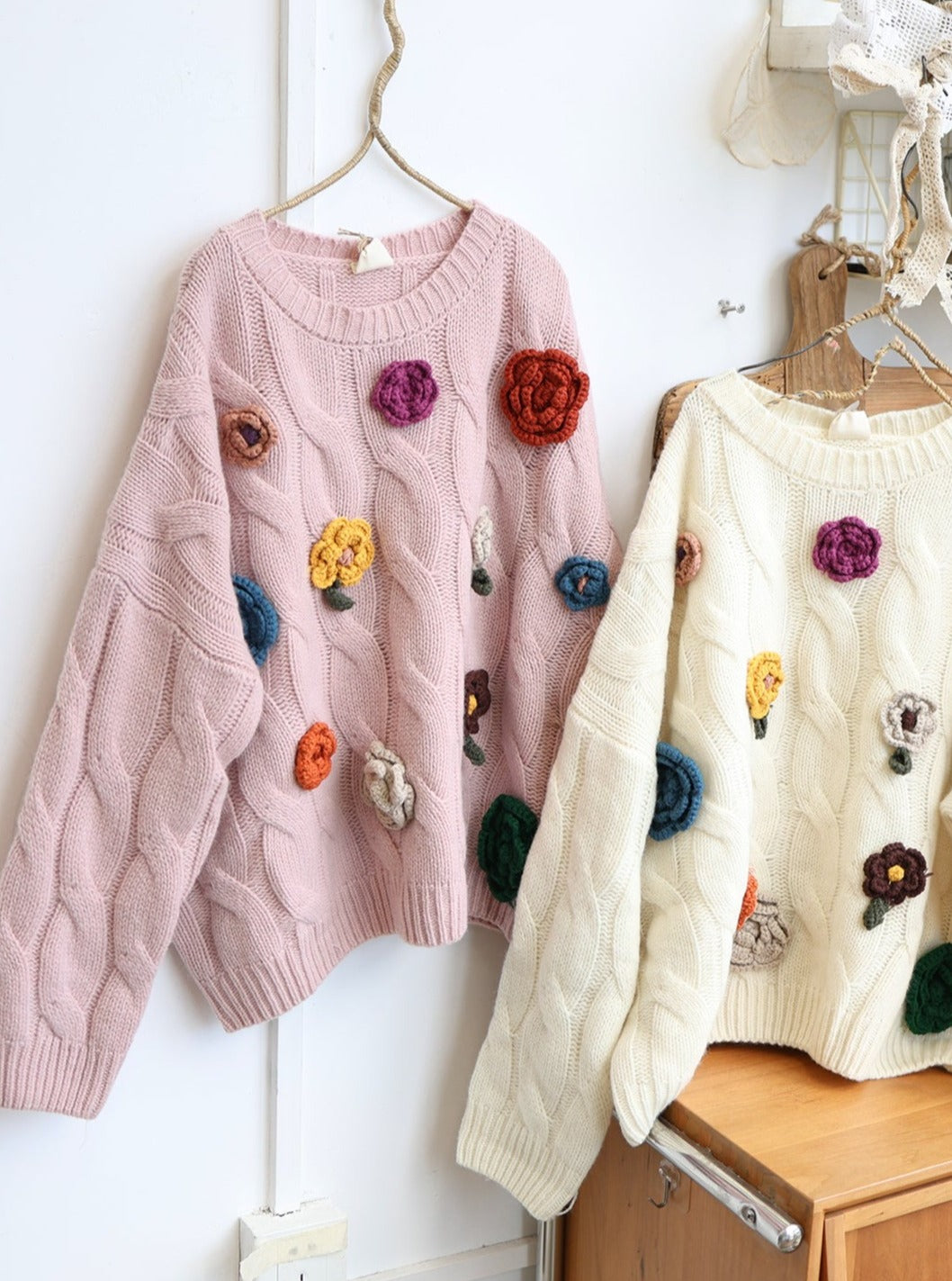 Hand Crocheted Flowers Sweater– The Cottagecore