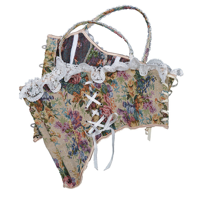 Lace Trim Neck Vintage Painting Corset– The Cottagecore