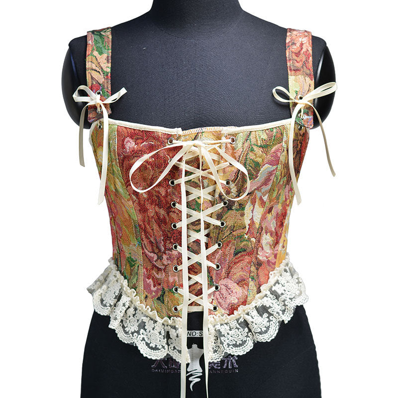 Vintage Jacquard Boned Lace Up Vest– The Cottagecore