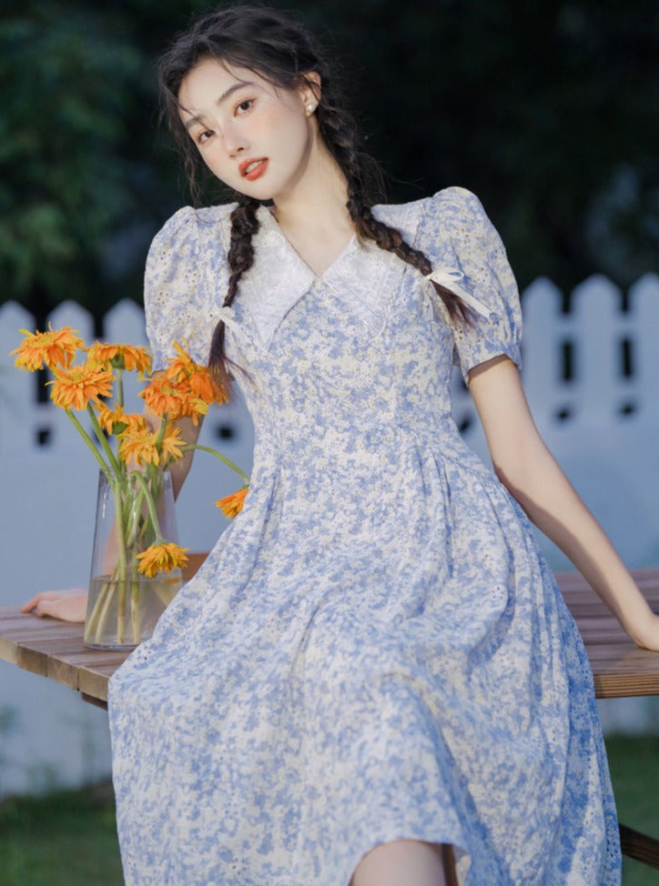 Vintage Puffy Sleeve Floral Print Dress– The Cottagecore