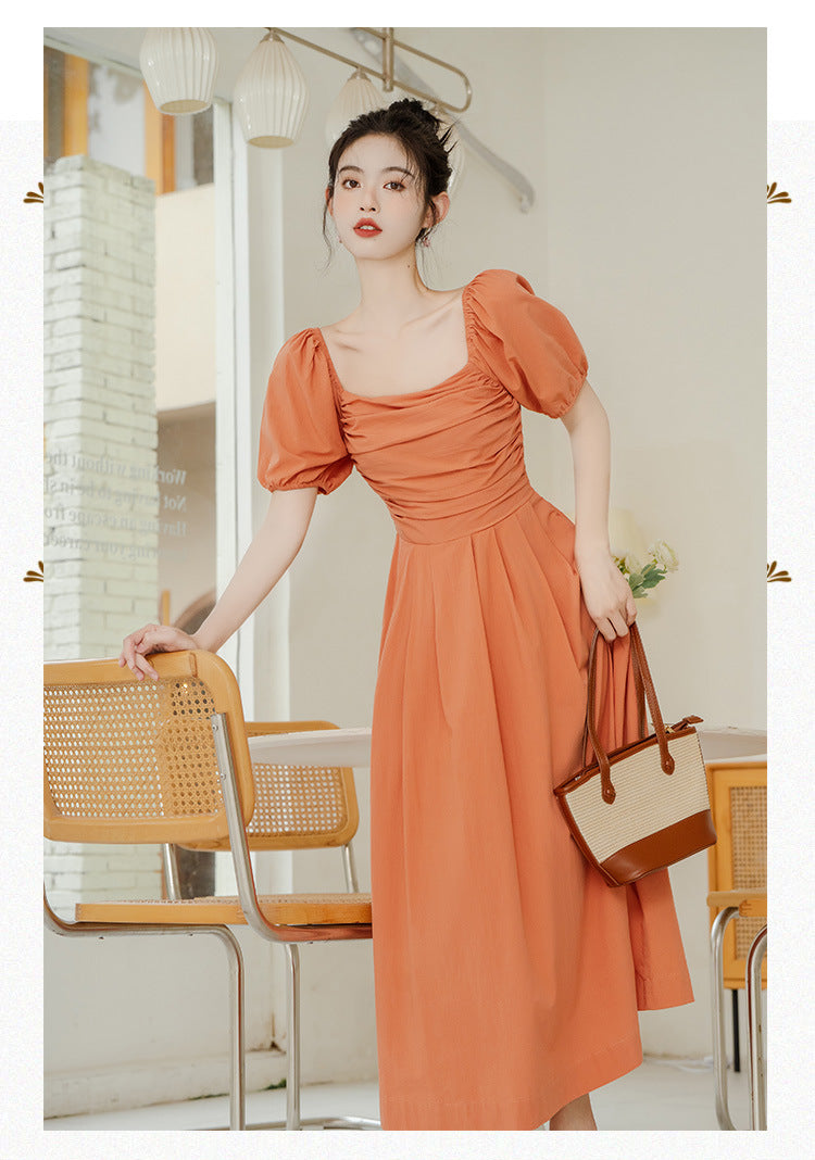 Puffy Sleeve Solid Color Midi Dress– The Cottagecore