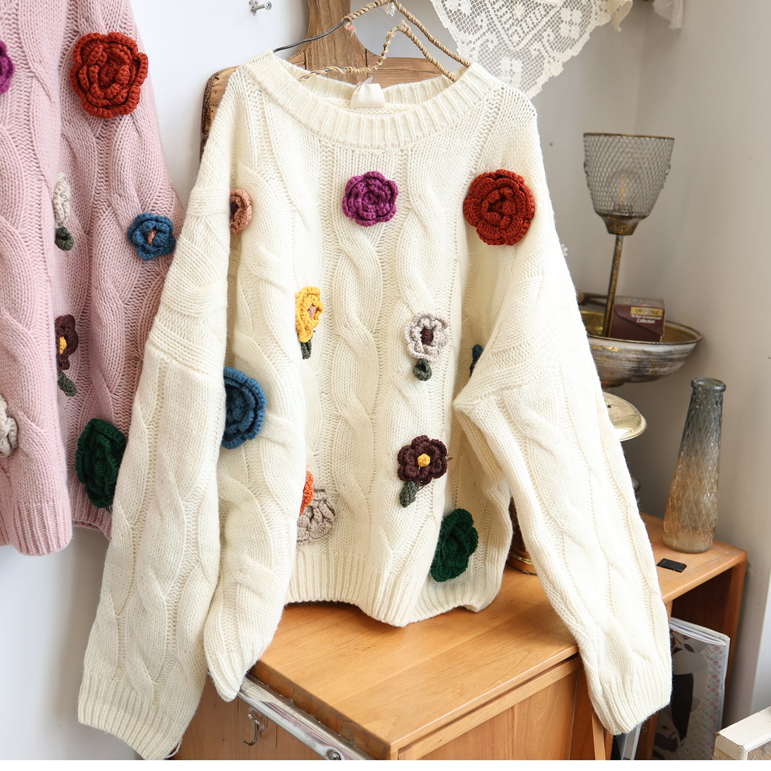 Hand Crocheted Flowers Sweater– The Cottagecore
