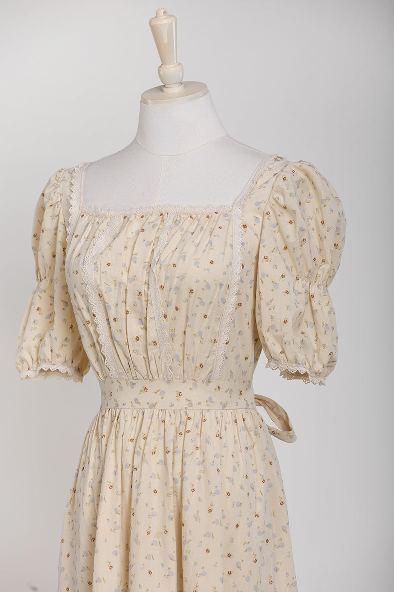 Puffy Sleeve Square Neckline Belt Prairie Dress– The Cottagecore