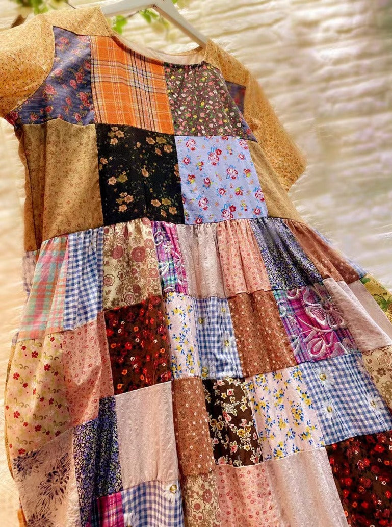 Short Sleeved Floral Print Patchwork Dress– The Cottagecore
